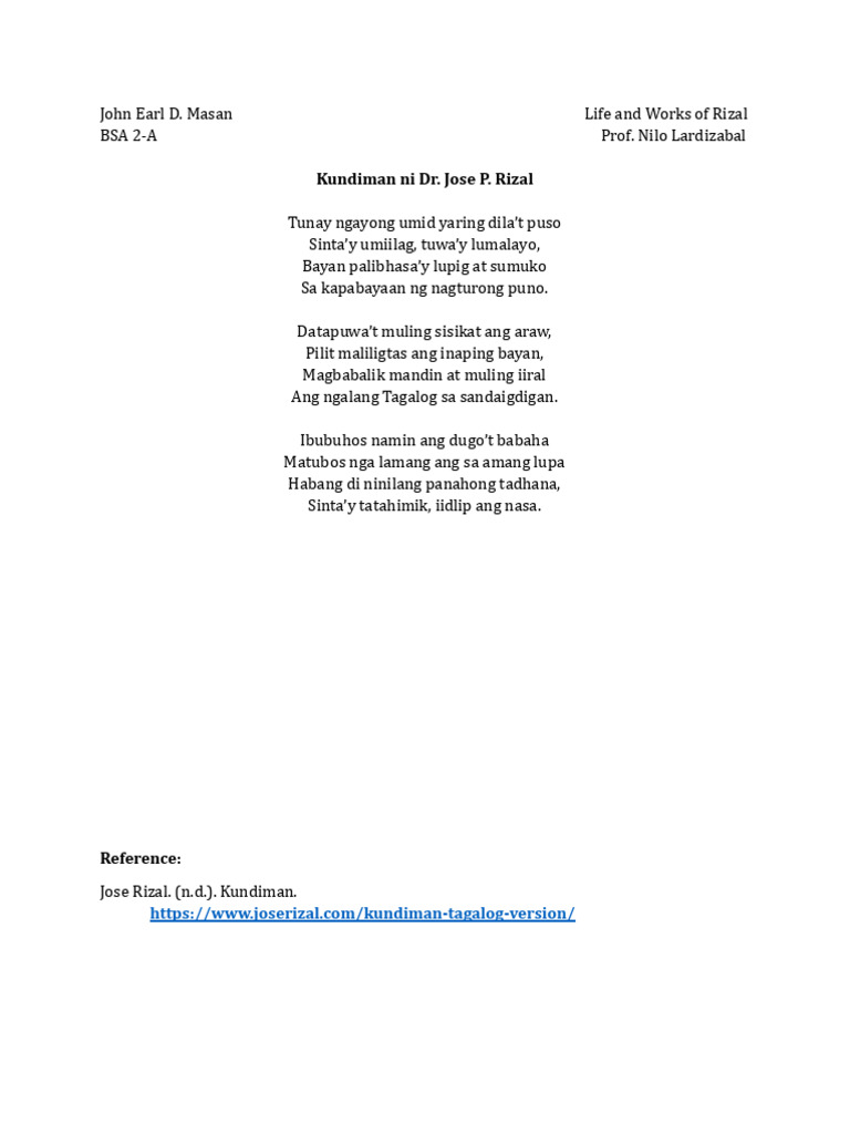 Activity Poem Rizal | PDF