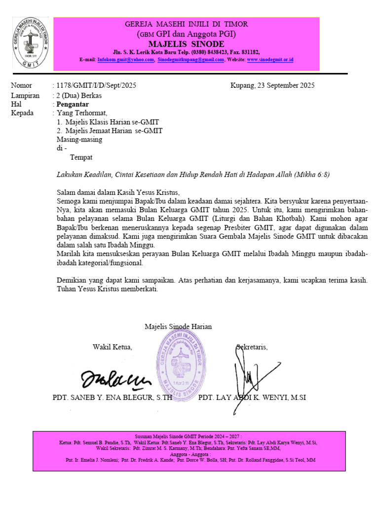 Bulan Keluarga GMIT 2025: Tema dan Bahan | PDF