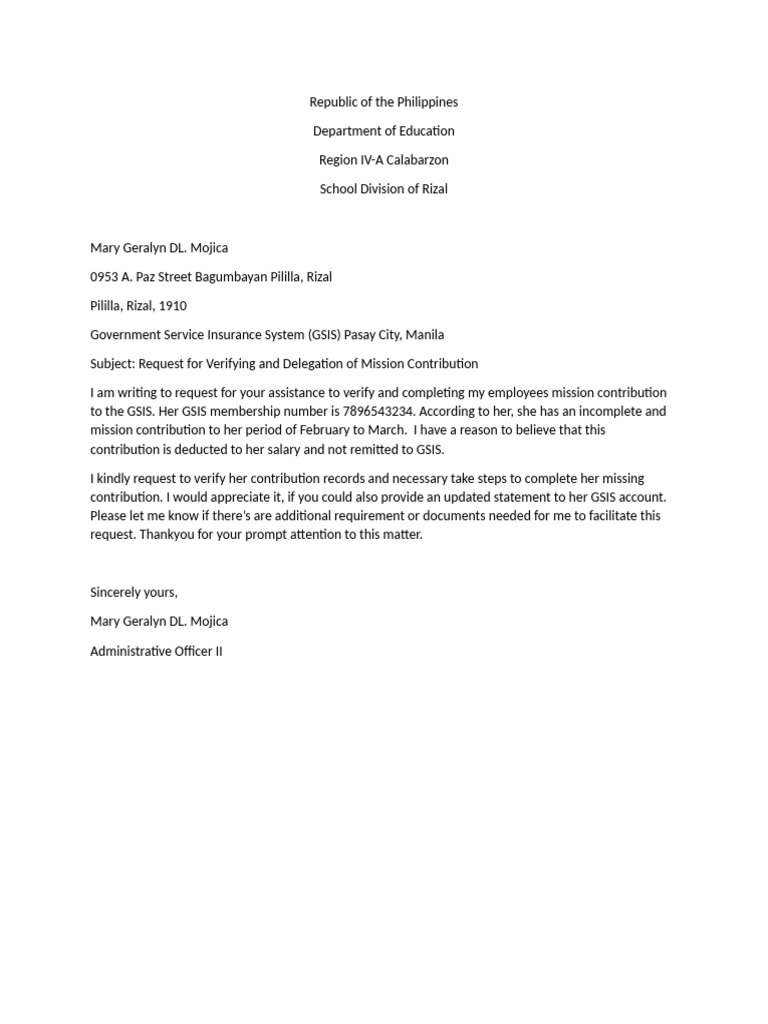 GSIS Contribution Verification Request | PDF