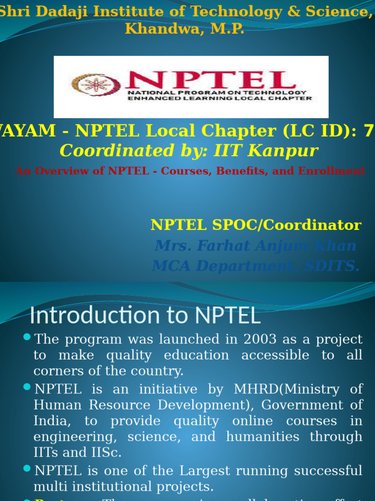 NPTEL - Presentation. LC ID-7157 | PDF | Massive Open Online Course ...