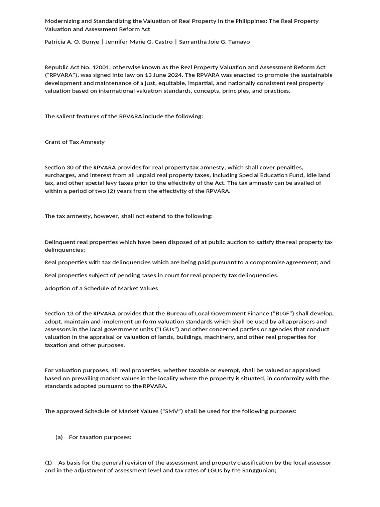 RPVARA: Reforming Real Property Valuation | PDF | Taxes | Real Estate ...