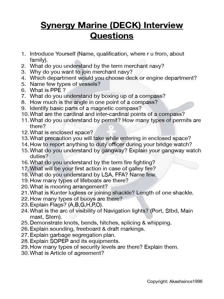 Synergy Marine Deck Interview Questions | PDF