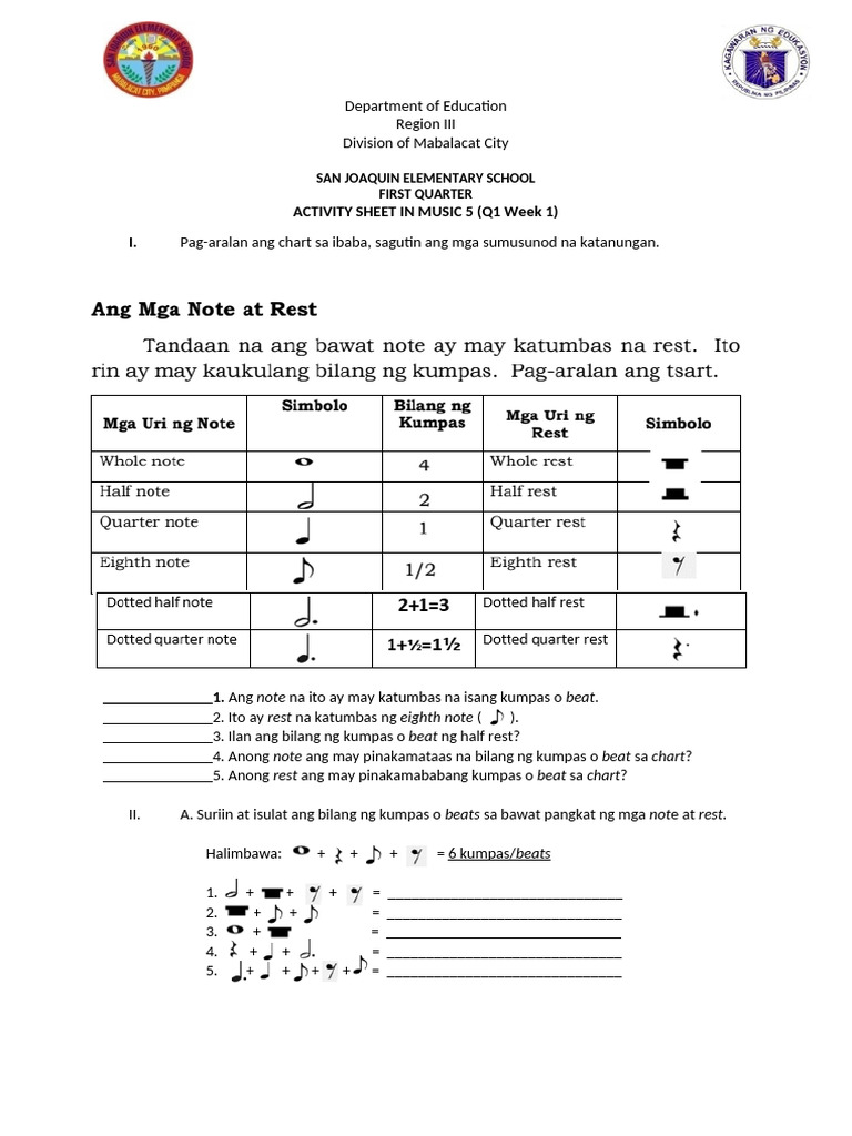 Activity Sheet MUSIC 5-2021 | PDF | Interval (Music) | Scale (Music)
