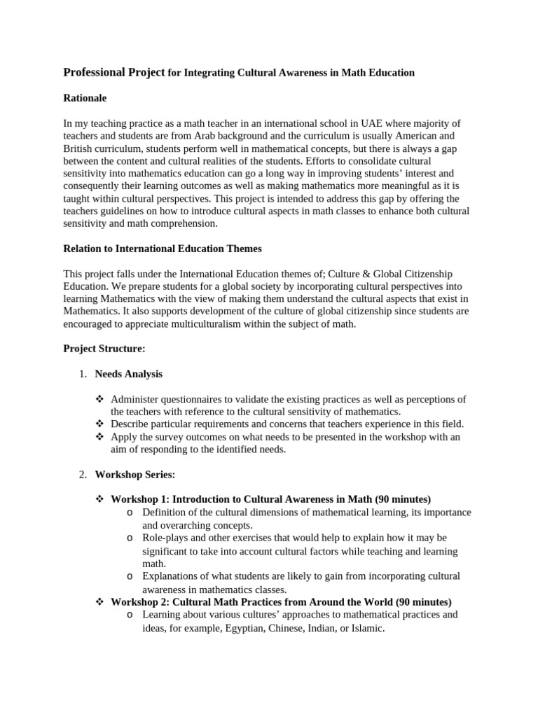 Professional Project For Integrating Cultural Awareness in Math ...