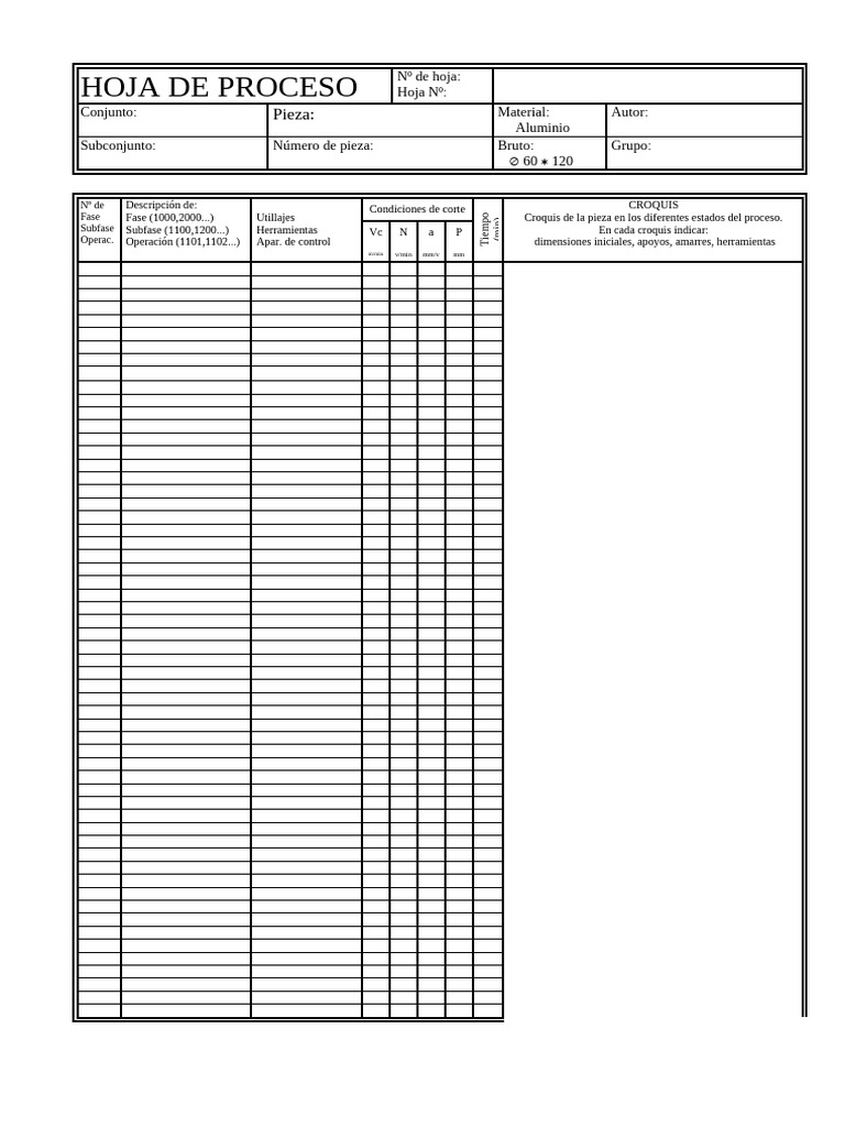 Hoja de Proceso: Pieza | PDF