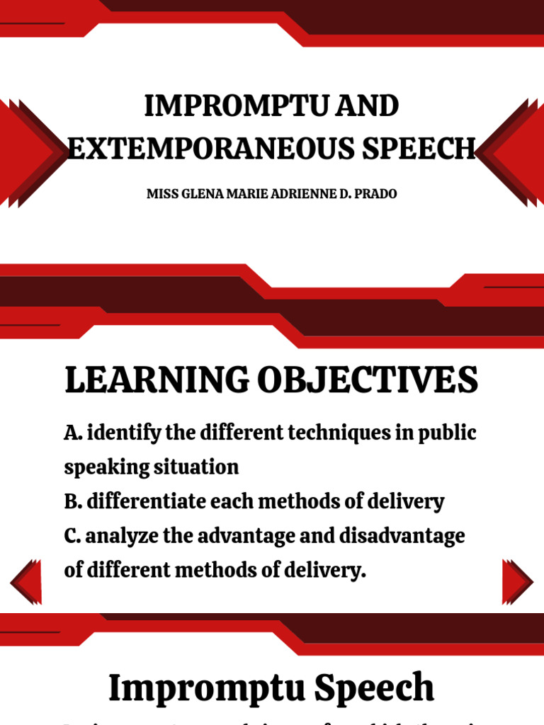 Impromptu and Extemporaneous Speech | PDF