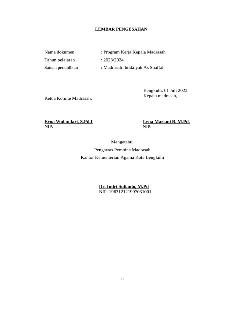 Proker Kepala Madrasah Tp. 2023-2024 | PDF