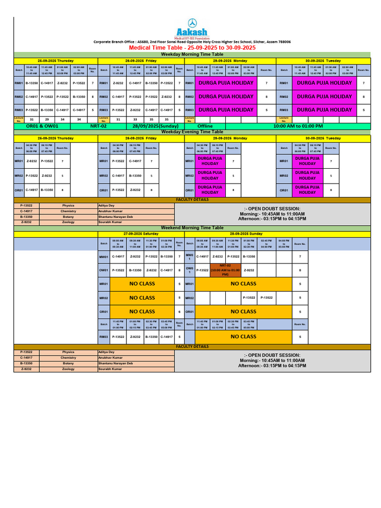 Medical Time Table: September 2025 | PDF | Workweek And Weekend
