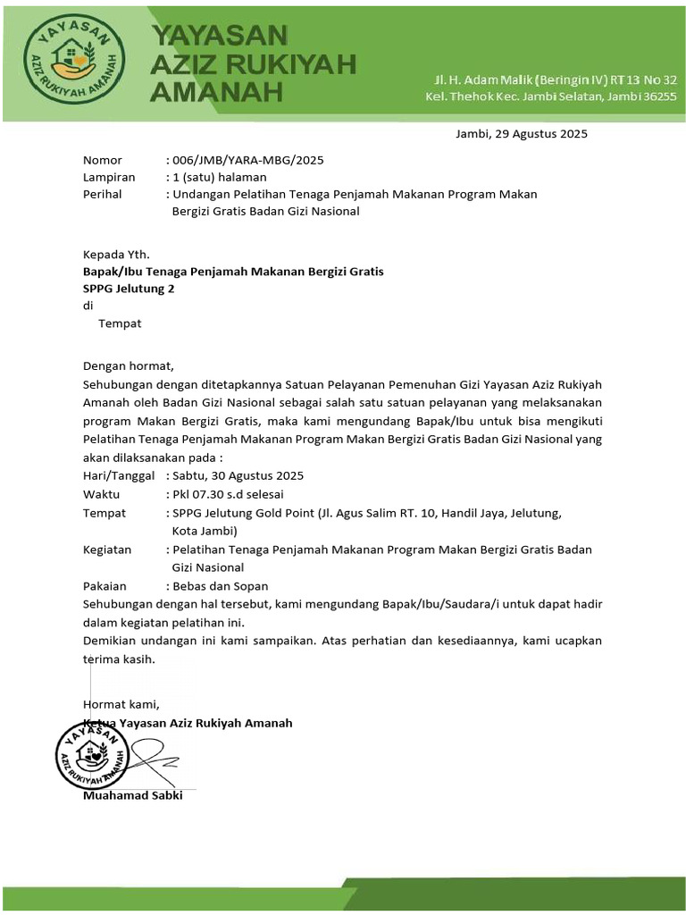 Undangan Penjamah Makanan Untuk Relawan | PDF