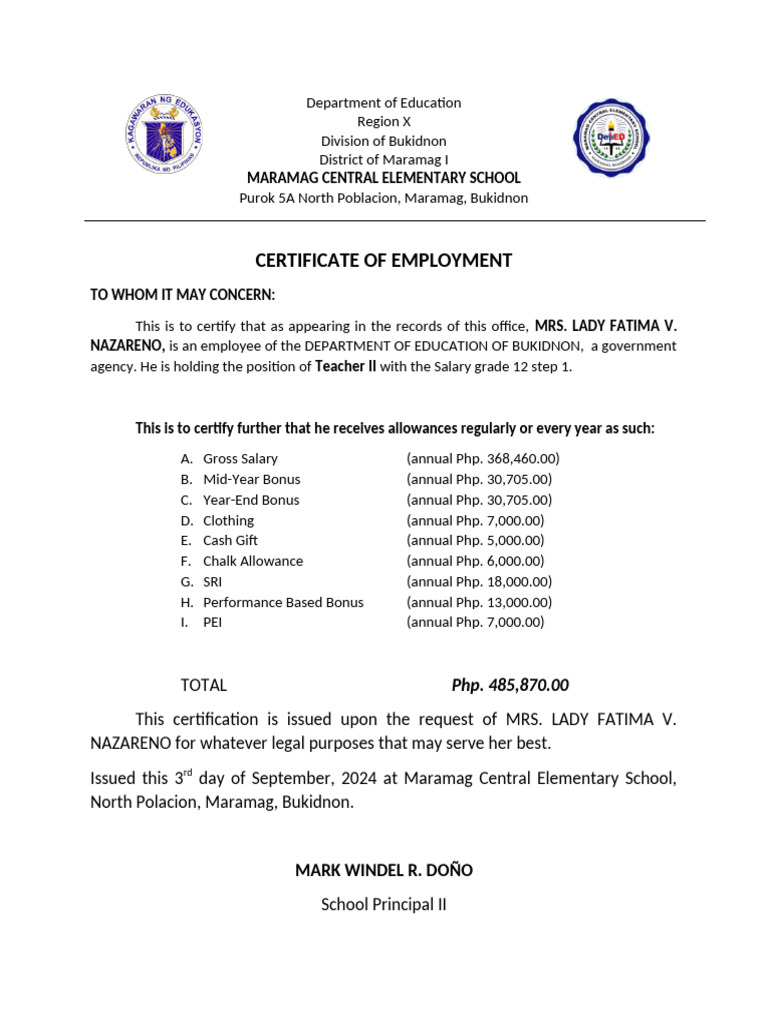 Employment Certificate for Salary Verification | PDF