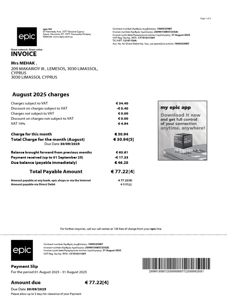 August 2025 Invoice for Epic Ltd | PDF | Payments | Cheque