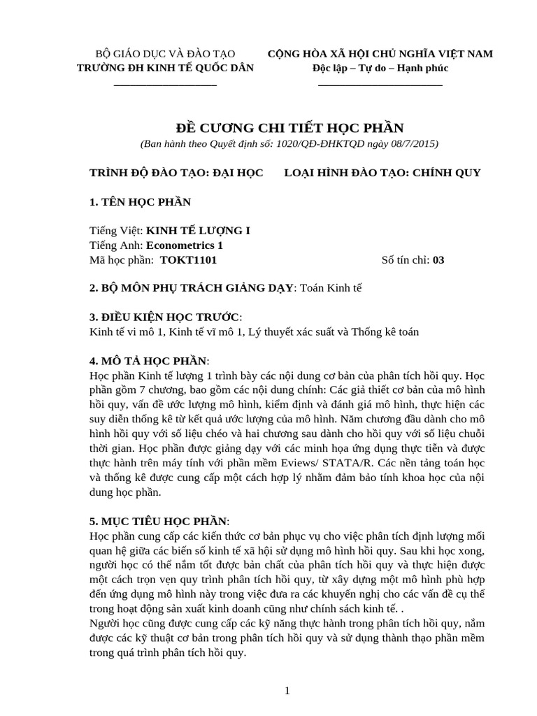 TOKT1101 Kinh Te Luong 1 3TC 2020 | PDF