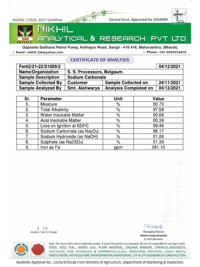 FACT Soda Ash Test Report | PDF