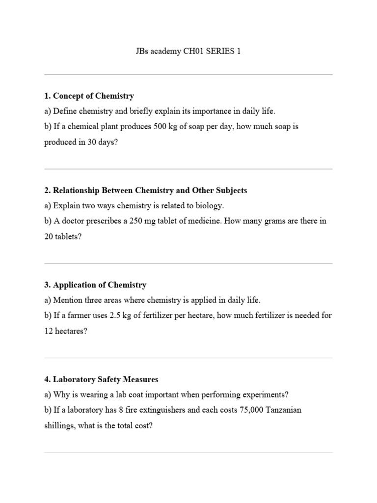 Concept of Chemistry: Jbs Academy Ch01 Series 1 | PDF