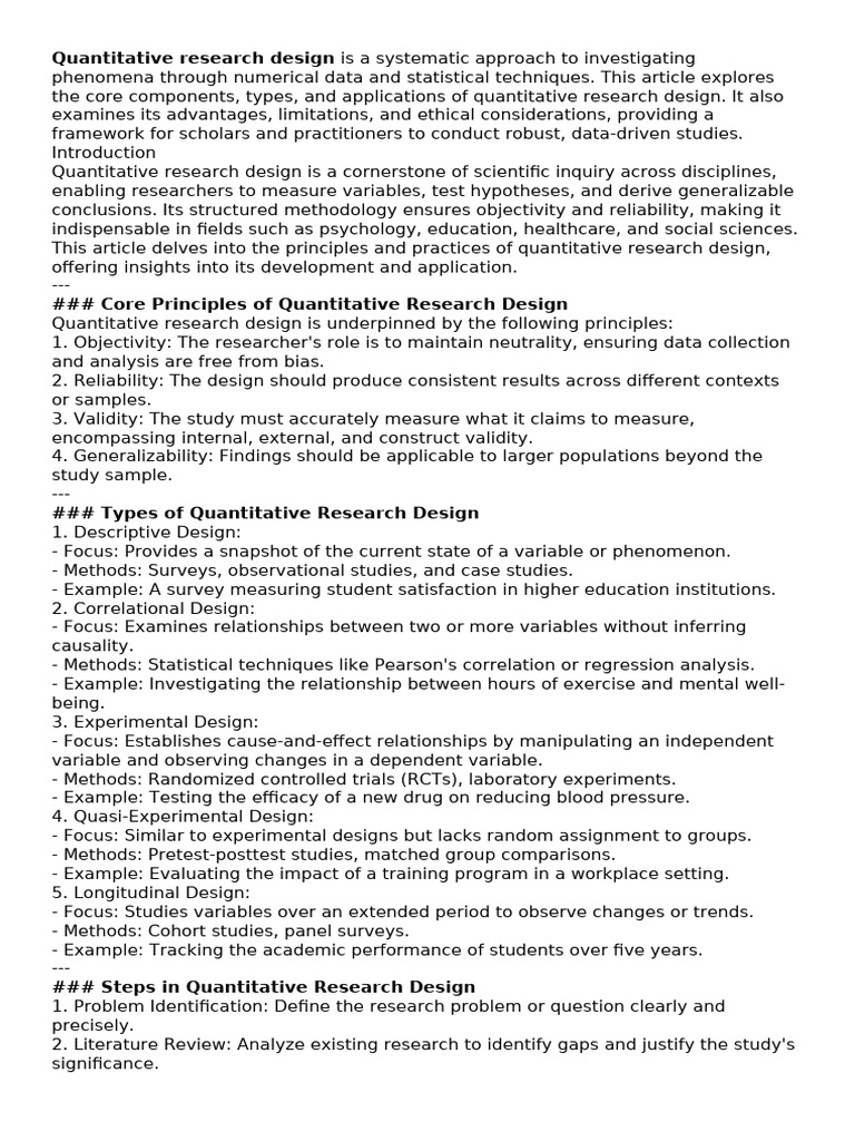 Quantitative Research Designs | PDF | Quantitative Research | Statistics