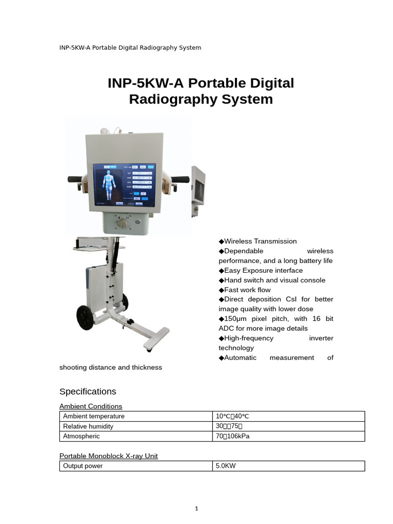 INP-5KW-A Portable X-ray System | PDF | Radiography | Imaging