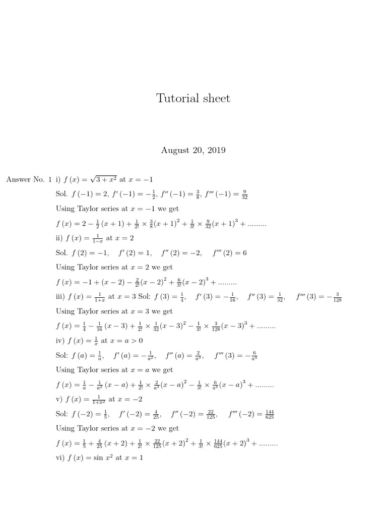 Solutions of Maths Tutorial Sheet 1 | PDF | Calculus | Geometric ...