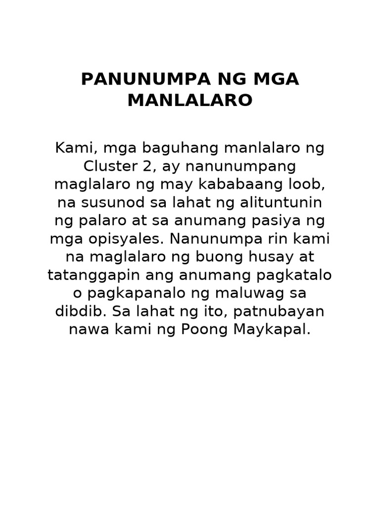 Panunumpa NG Mga Manlalaro | PDF