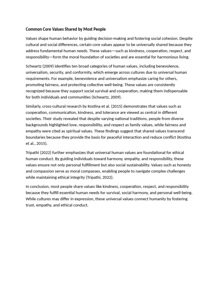 Universal Core Human Values Explained | PDF | Value (Ethics) | Well Being