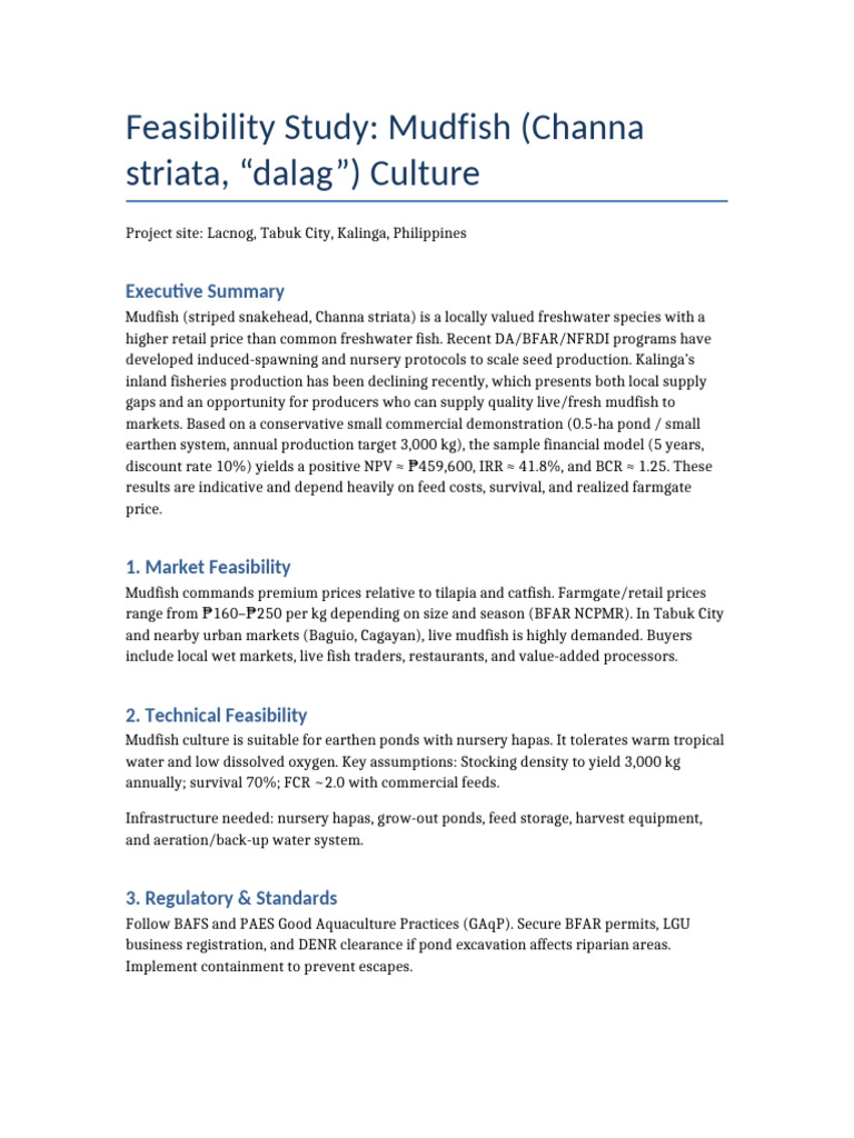 Mudfish Culture Cost Analysis | PDF | Aquaculture | Net Present Value