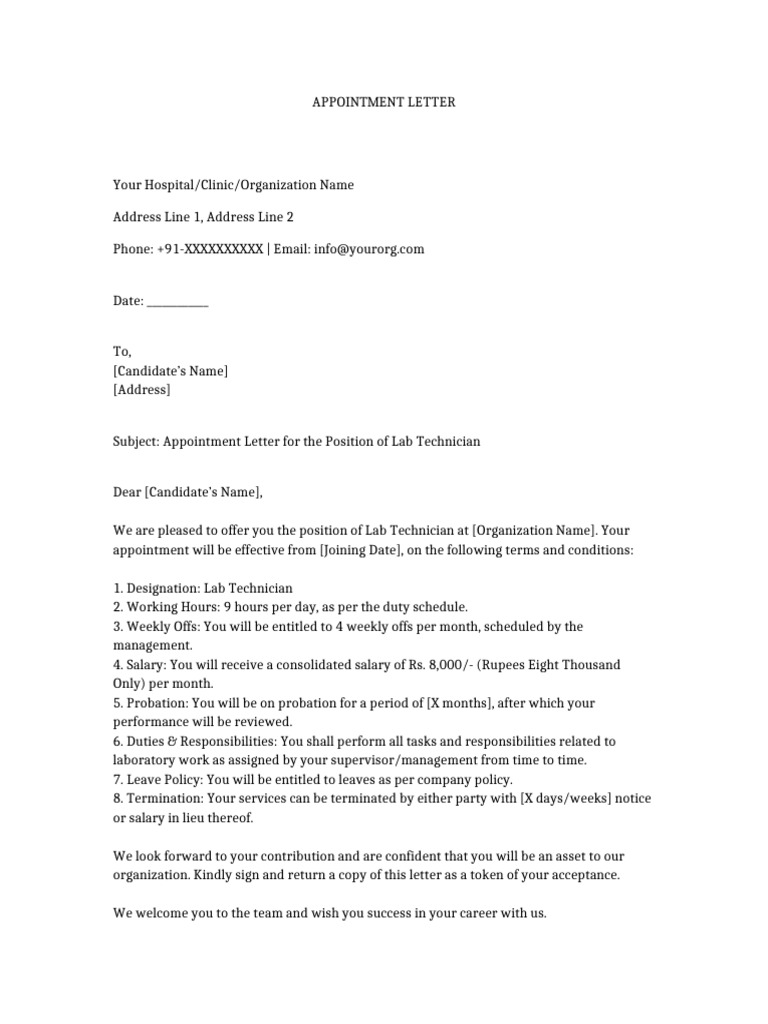 Lab Technician Appointment Letter | PDF