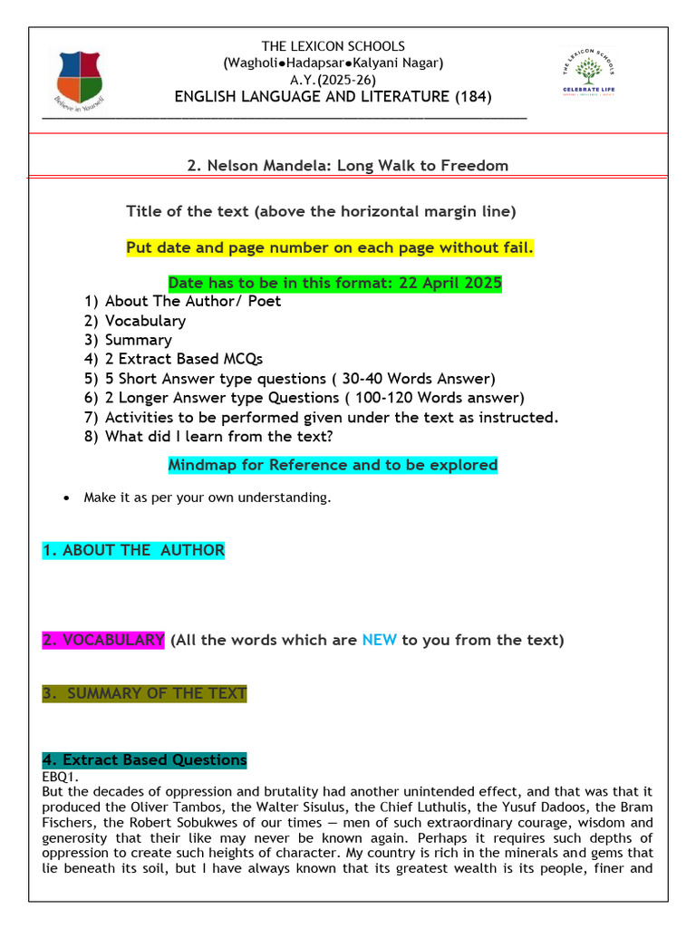 Nelson Mandela: Long Walk to Freedom Guide | PDF | Nelson Mandela ...
