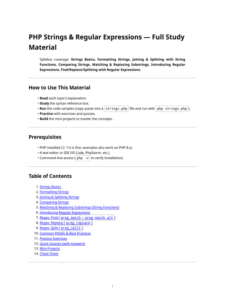 PHP Strings & Regular Expressions - Full Study Material | PDF | Regular Expression | String ...
