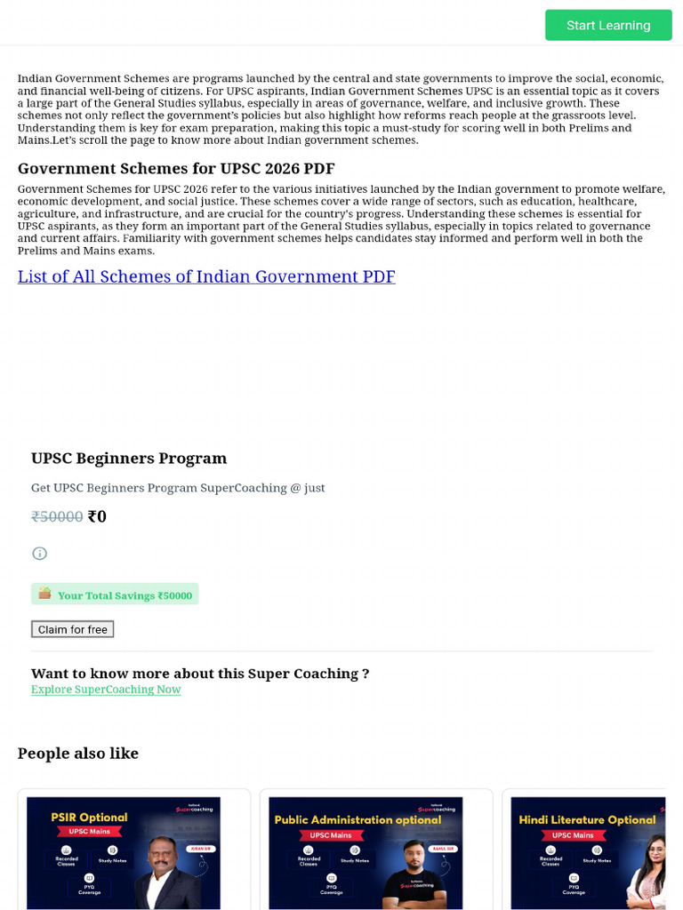 List of Government Schemes in India | PDF