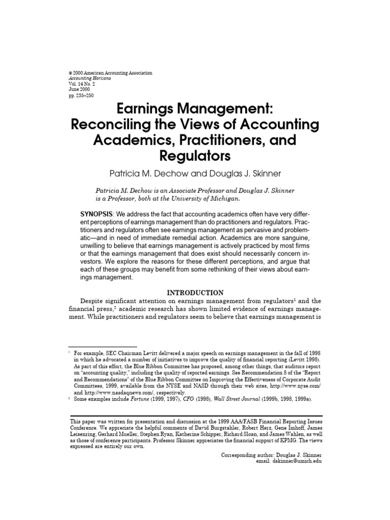 Dechow Skinner Earn MGMT 19dl84z | PDF | Accounting | Corporate Governance