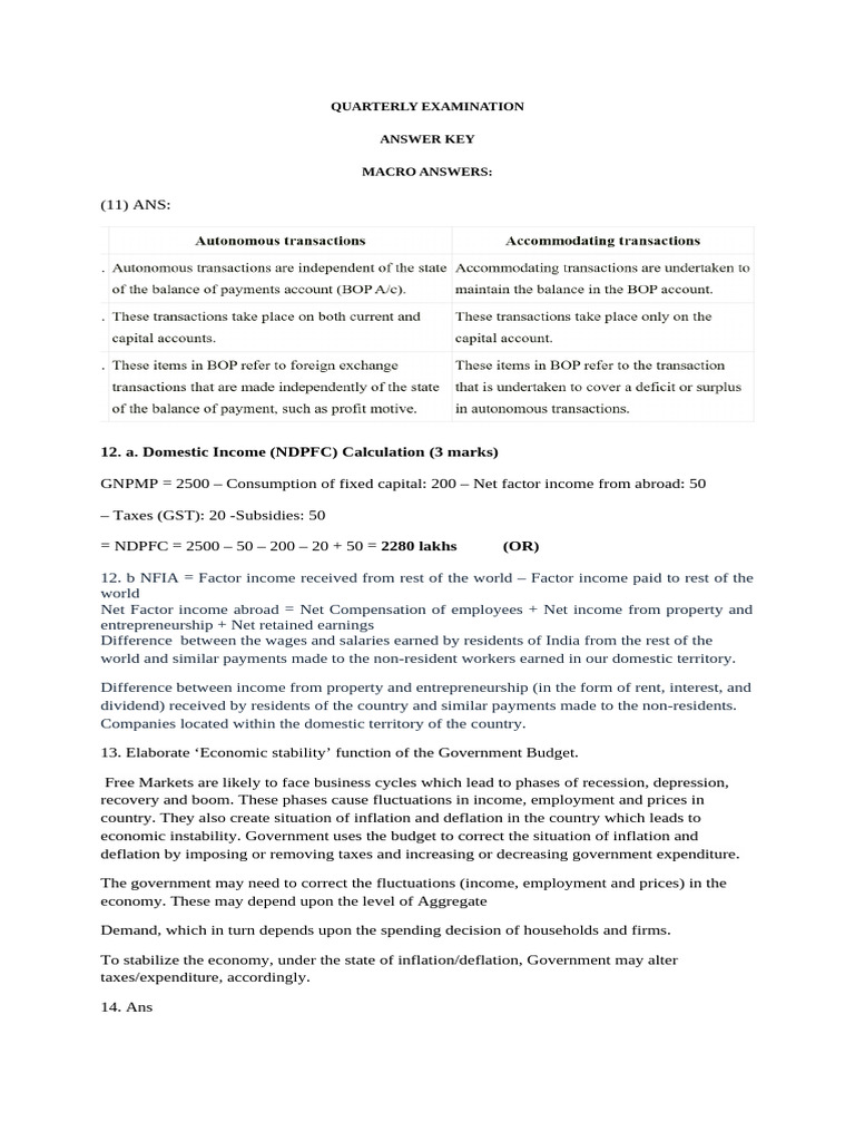 Quarterly Exam Answer Key | PDF | Gross Domestic Product | Measures Of National Income And Output