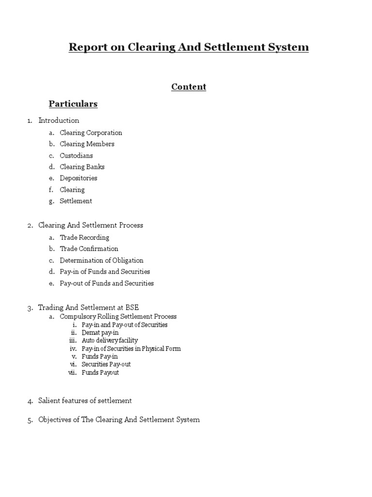 Report On Clearing and Settlement System: Content Particulars | PDF ...