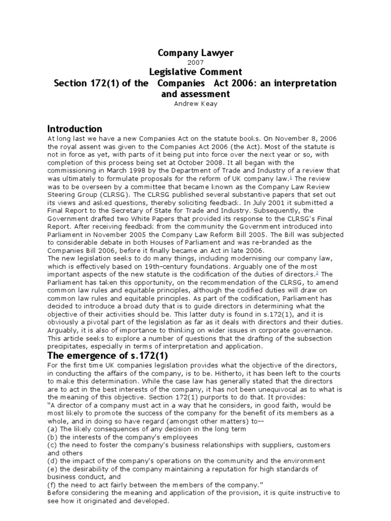 Westlaw 2 Andrew Keay | PDF | Board Of Directors | Good Faith