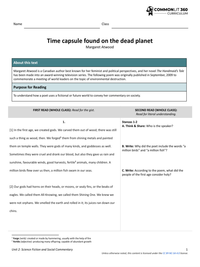 10G Unit 2 Time Capsule Found On The Dead Planet STUDENT COPY Ed1.0 ...