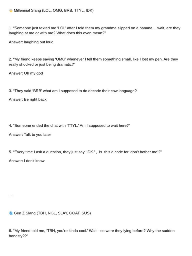 Understanding Millennial and Gen Z Slang | PDF