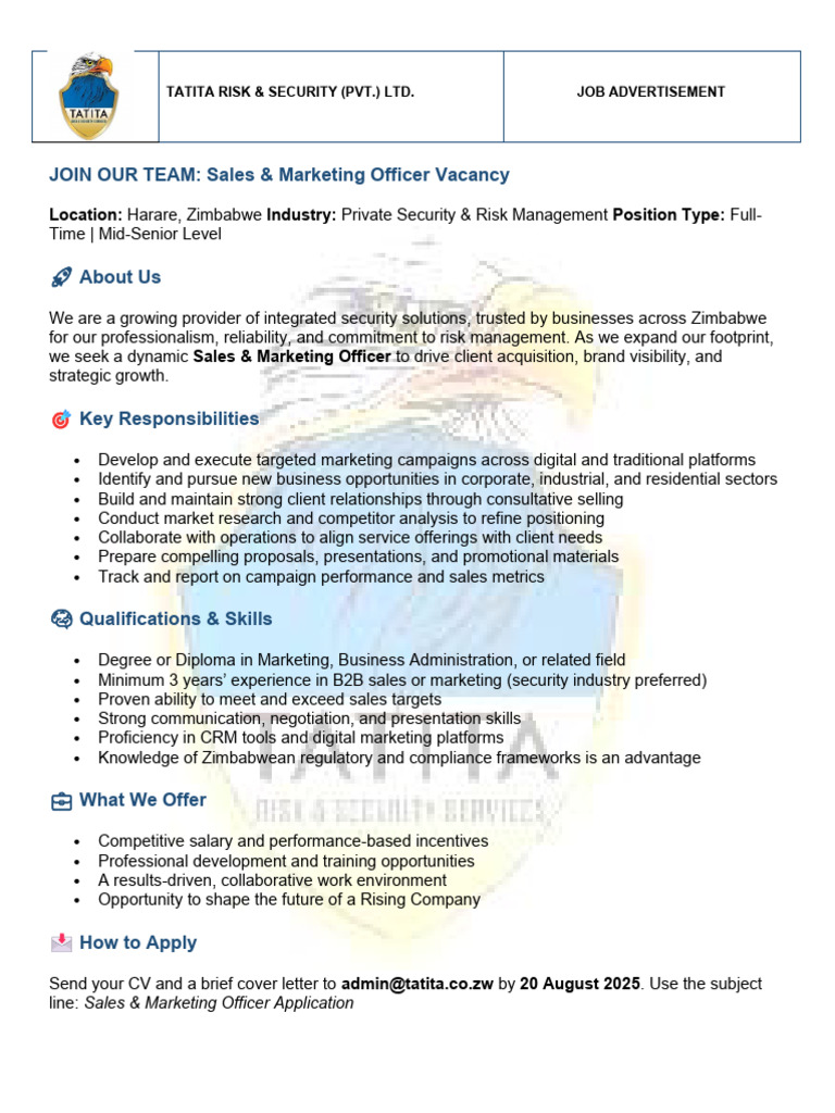 Sales & Marketing Vacancy | PDF