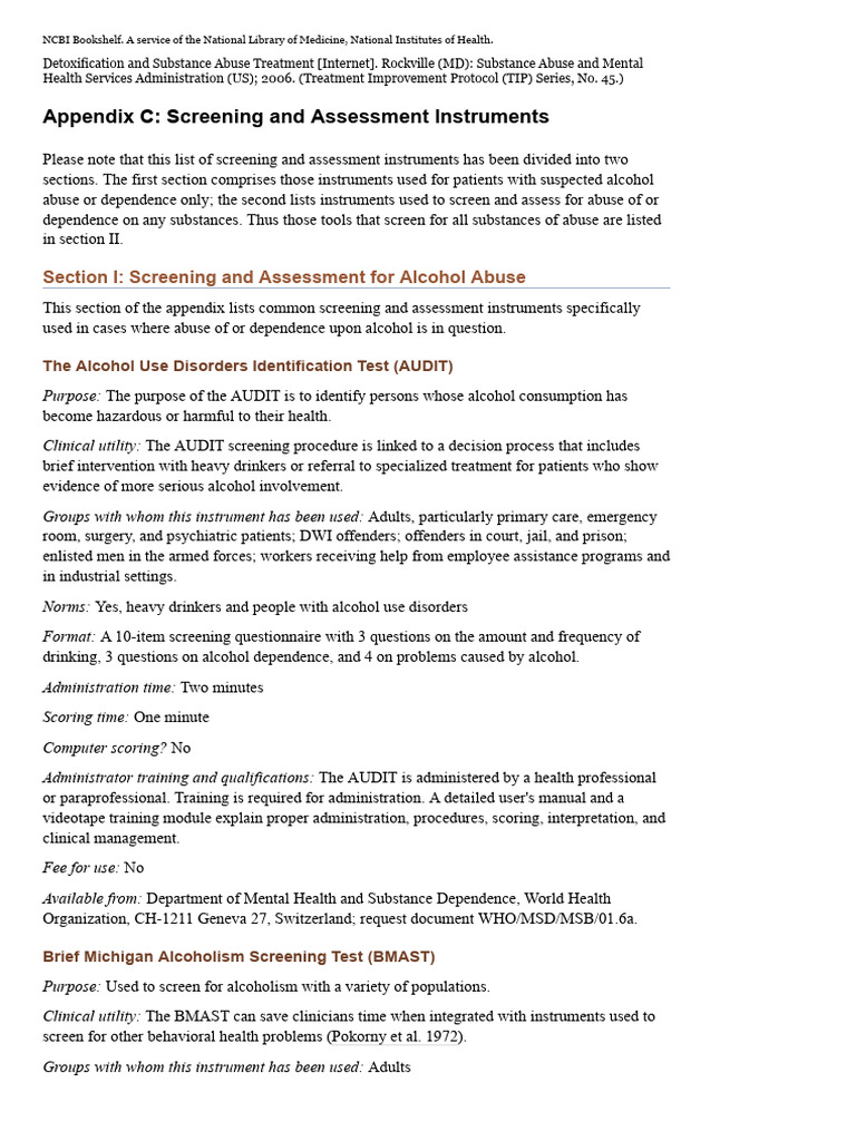 Appendix C: Screening and Assessment Instruments - Detoxification and ...
