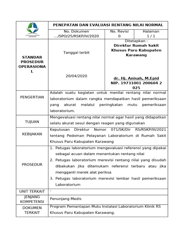Evaluasi Rentang Nilai Normal Laboratorium | PDF