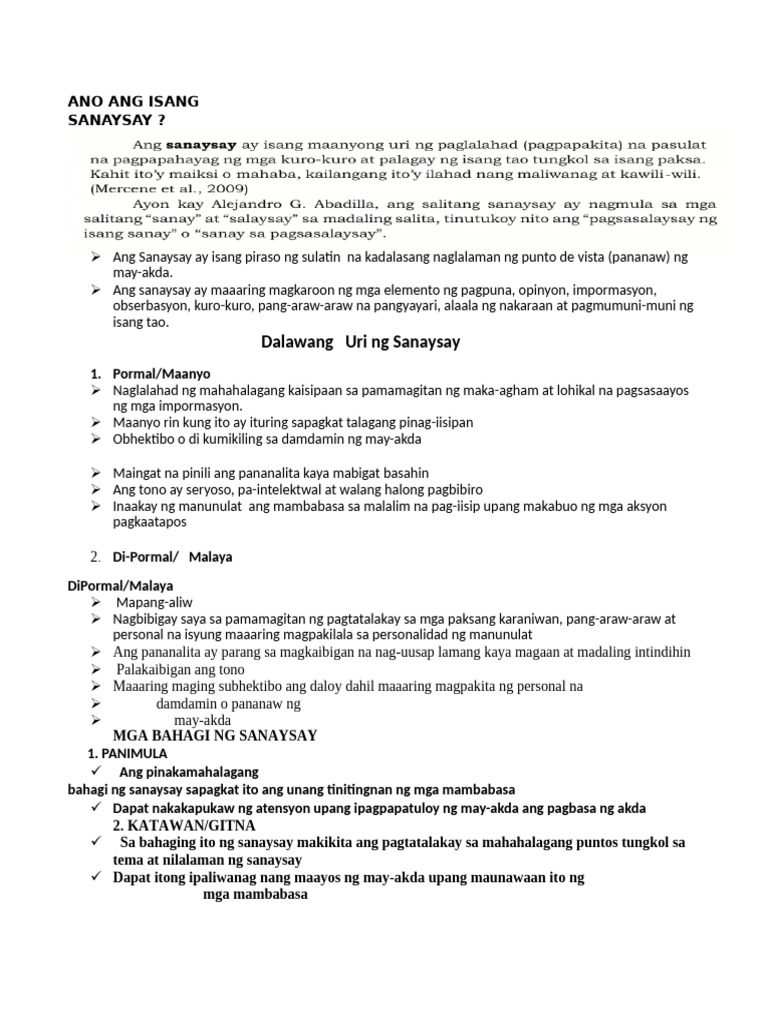 Sanaysay Word Notes | PDF