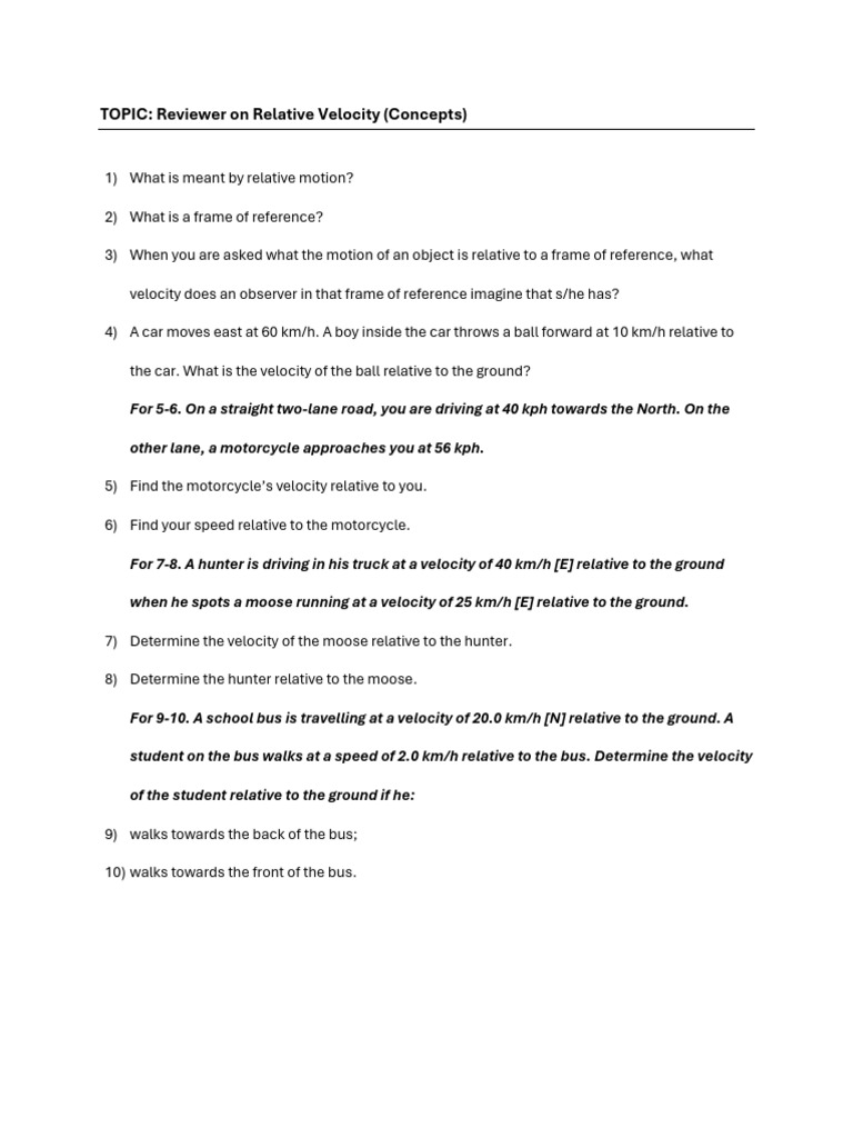 Relative Velocity - Concept (Practice Test) | PDF