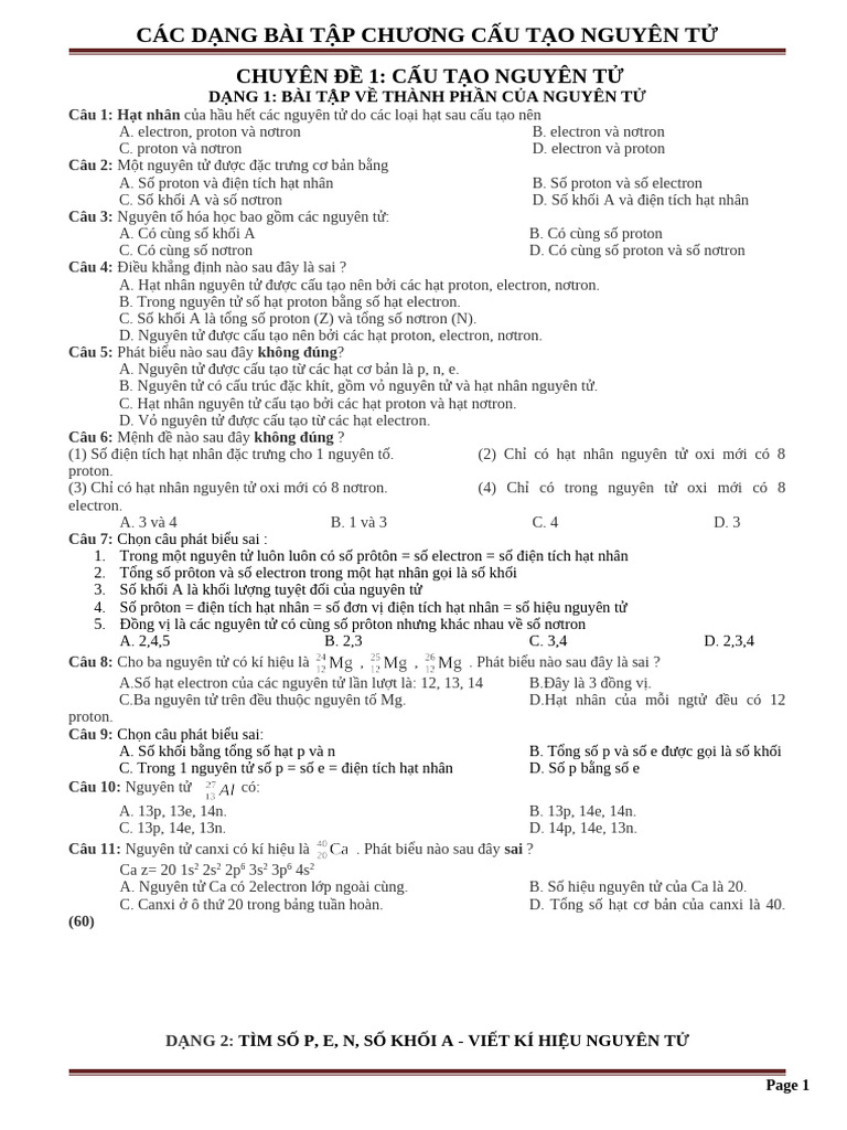 Cac Dang Bai Tap Chuong Cau Tao Nguyen Tuhay | PDF