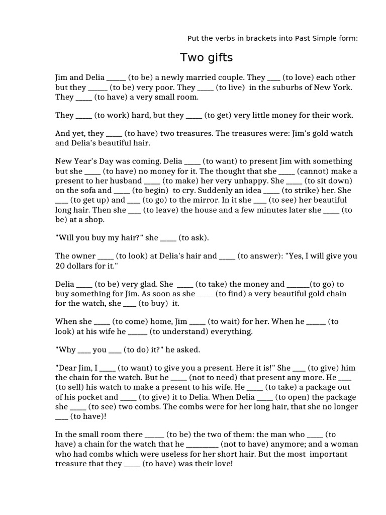 Two Gifts by Ohenry Conversation Topics Dialogs Reading Comprehension ...