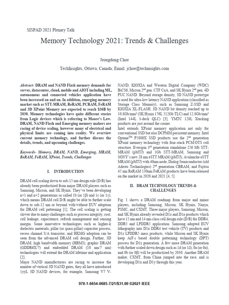 Memory Technology 2021 Trends Challenges | PDF | Flash Memory | Dynamic ...