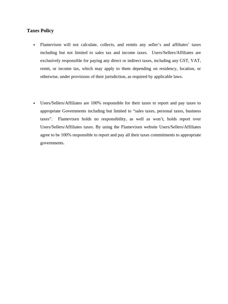 Flamevixen Tax Responsibility Policy | PDF