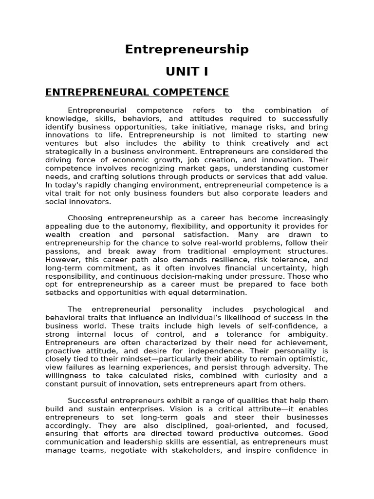 Entrepreneurship NOTES FINAL | PDF | Entrepreneurship | Startup Company