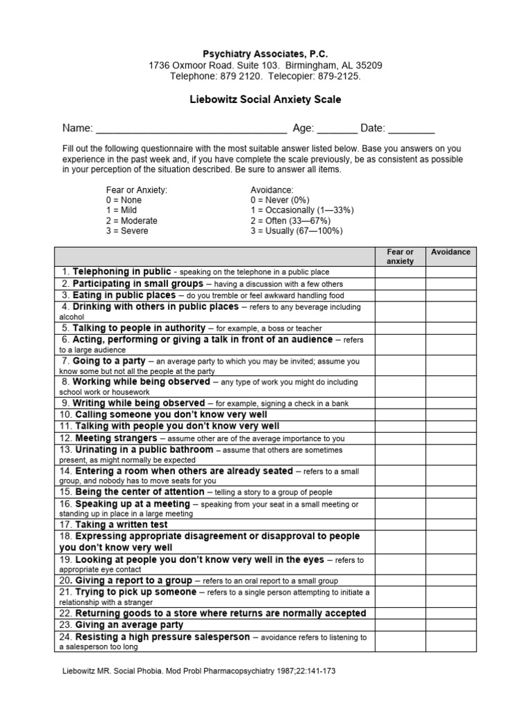 Liebowitz Social Anxiety Scale Questionnaire | PDF