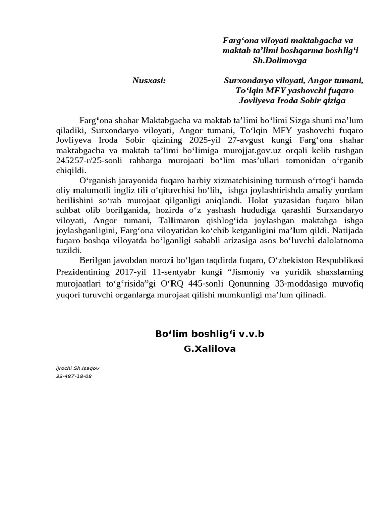 Javob Xati | PDF