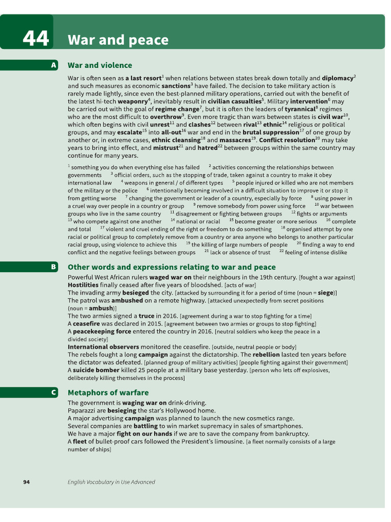 War and Peace Vocab | PDF