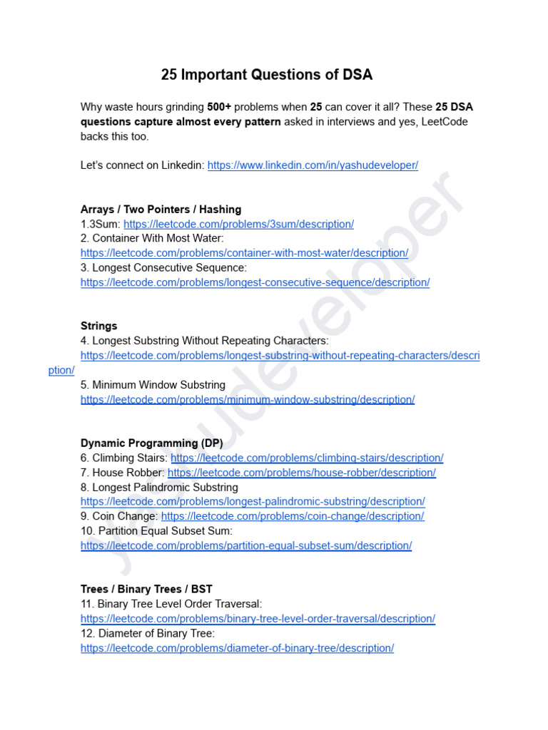25 Important Questions of DSA | PDF | Algorithms And Data Structures ...