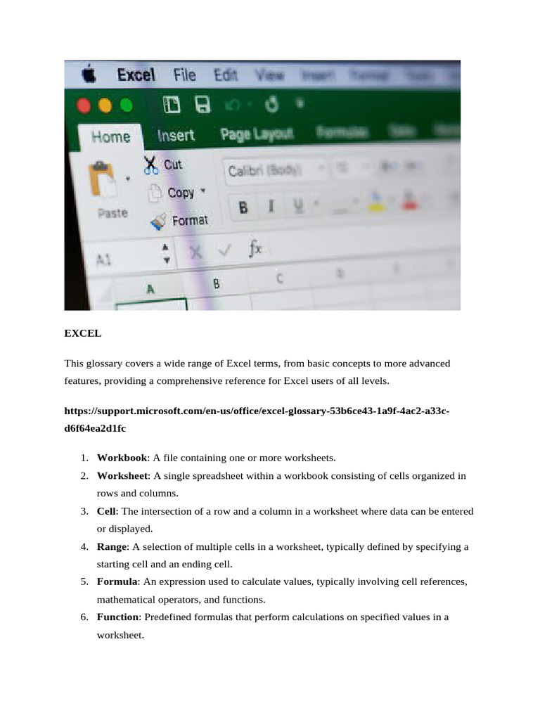 Excel Terms Glossary for Users | PDF | Microsoft Excel | Spreadsheet