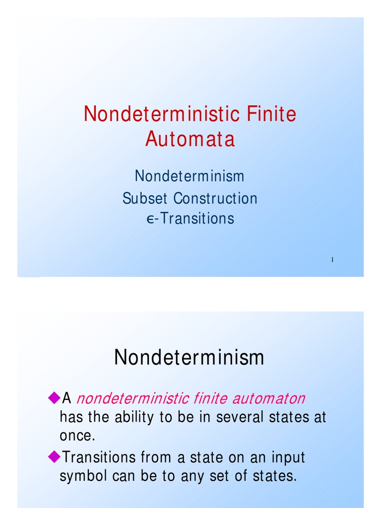 Nondeterministic Finite Automata: Nondeterminism Subset Construction ε-Transitions | PDF ...
